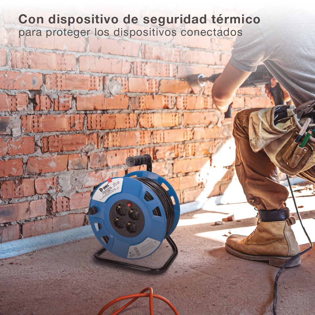 Enrollacables alargador profesional 4 enchufes (3x1.5mm) 50M | Garsaco