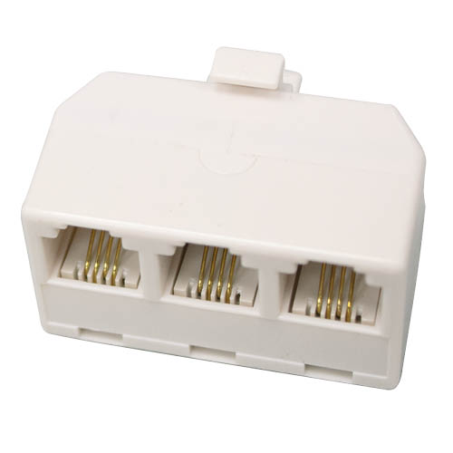 Socket 1 male to triple female telephone - white | Garsaco