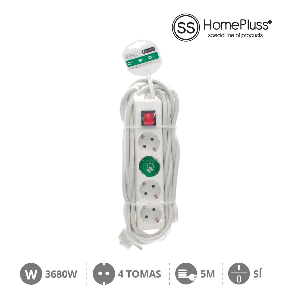 4 way socket White with switch (3x1.5mm) 5M wire | Garsaco