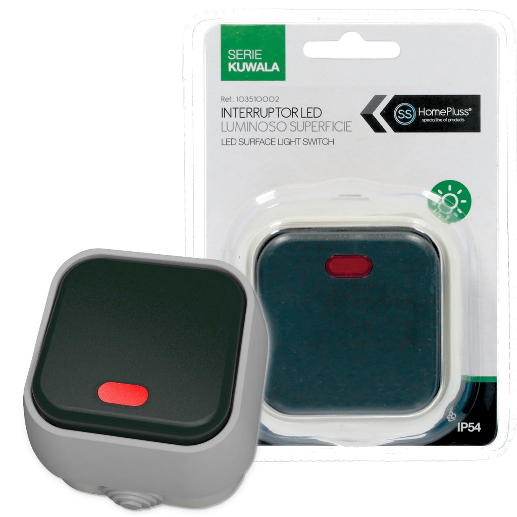 LED surface switch IP54 Black - 6pcs inner box | Garsaco