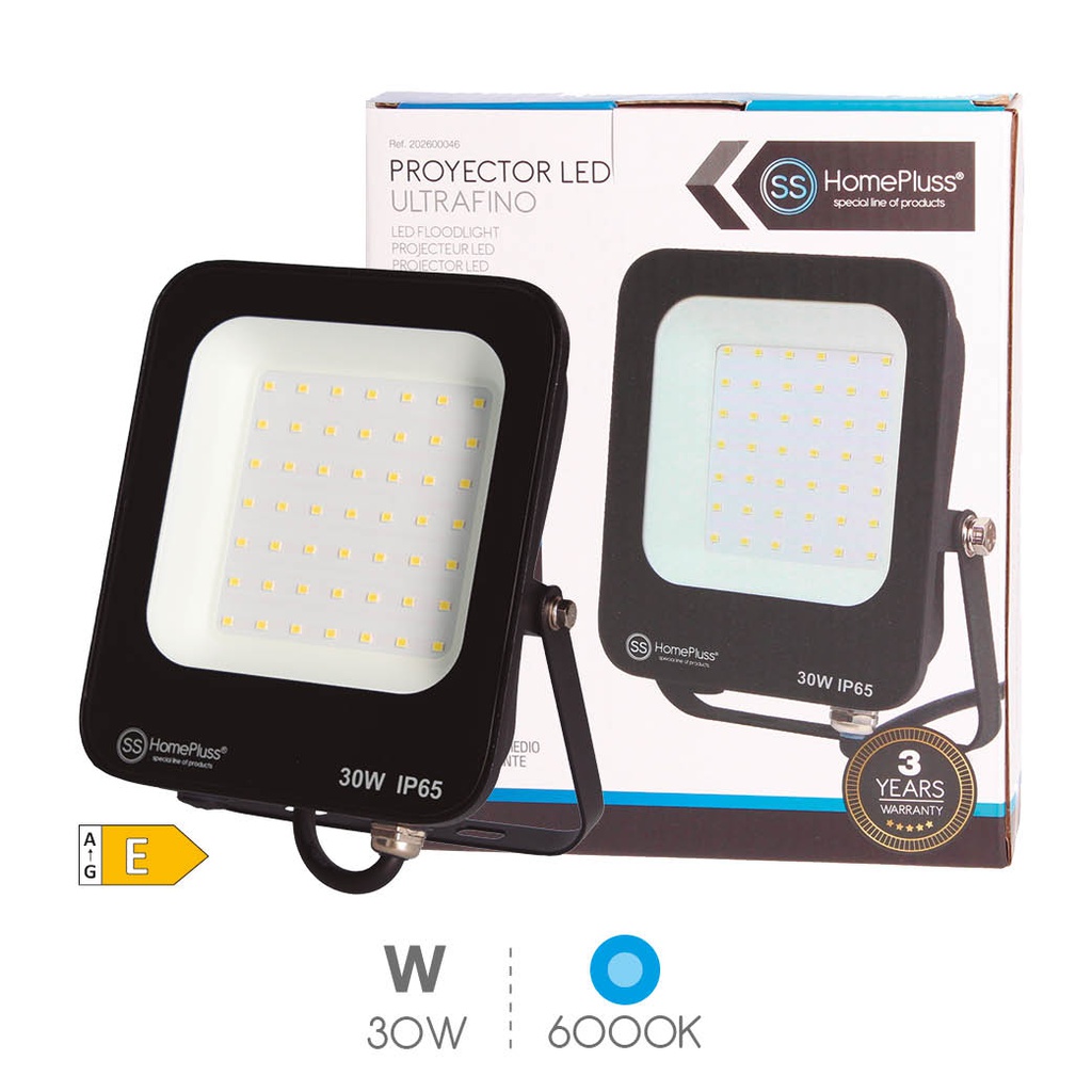 Proyector aluminio vertical 30W 6500K IP65 Negro | Garsaco