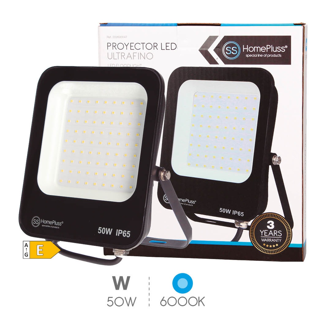 Proyector aluminio vertical LED 50W 6500K IP65 Negro | Garsaco