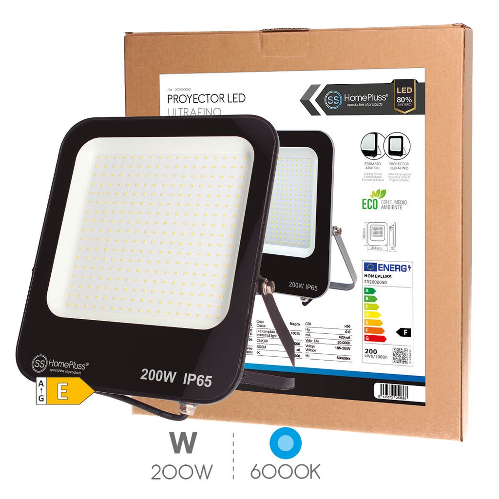 Proyector aluminio vertical LED 200W 6500K IP65 Negro | Garsaco