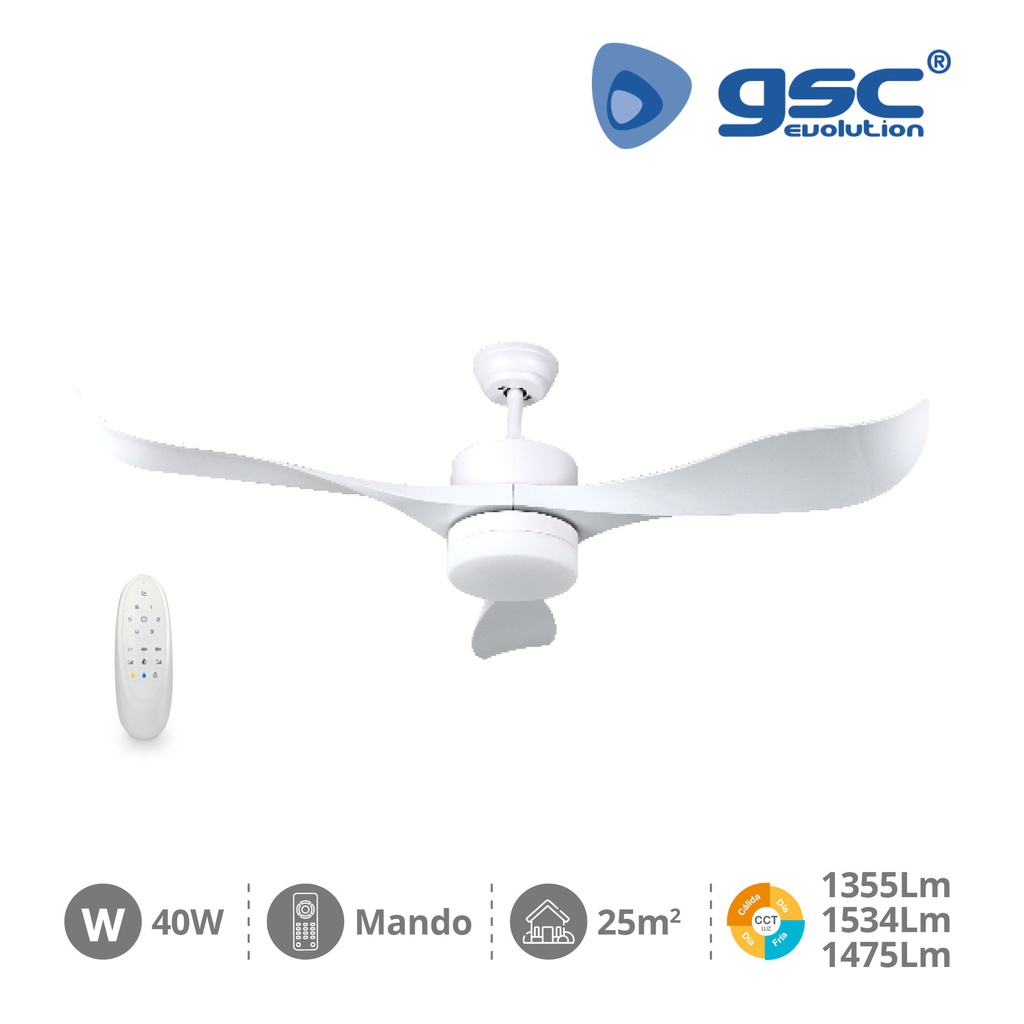 Ventilador de techo con mando 52' motor DC CCT regulable 3 aspas Efecto madera blanco | Garsaco