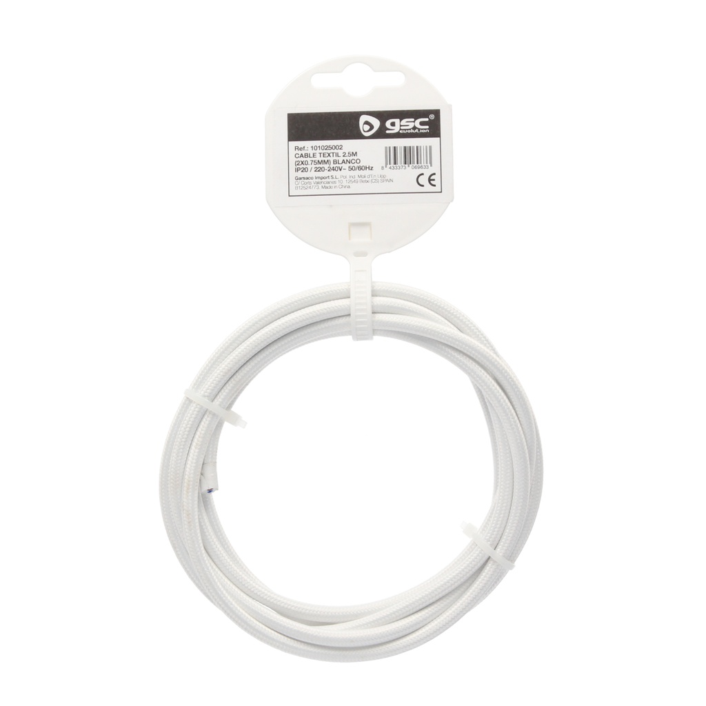 Cable textil 2,5M (2x0.75mm) Blanco | Garsaco