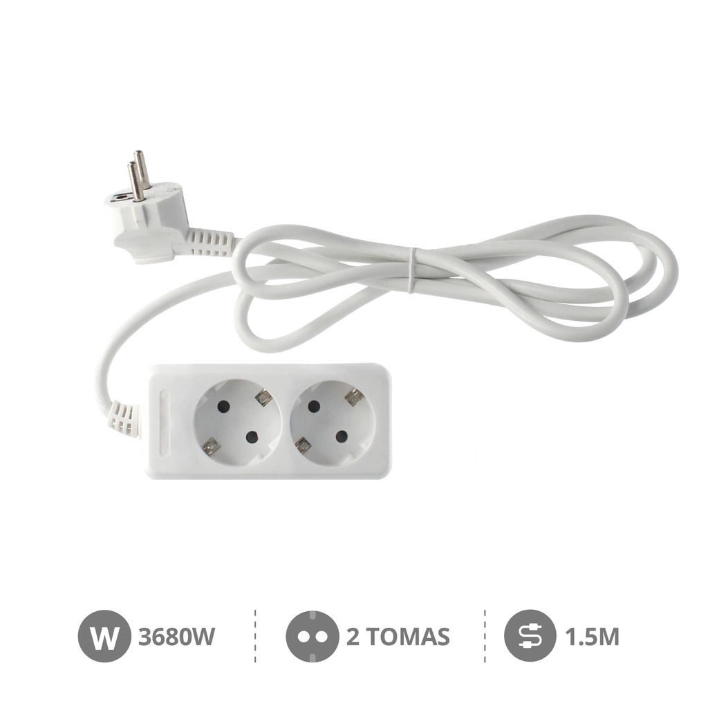 2 way socket White (3x1.5mm) 1,5M wire | Garsaco