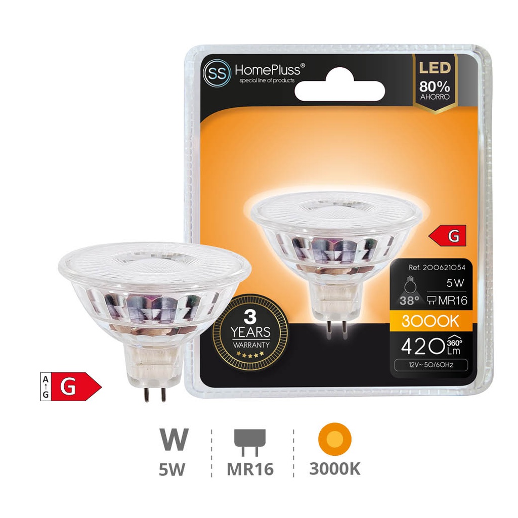 LED lamp 5W MR16 3000K 12V 12pcs box | Garsaco