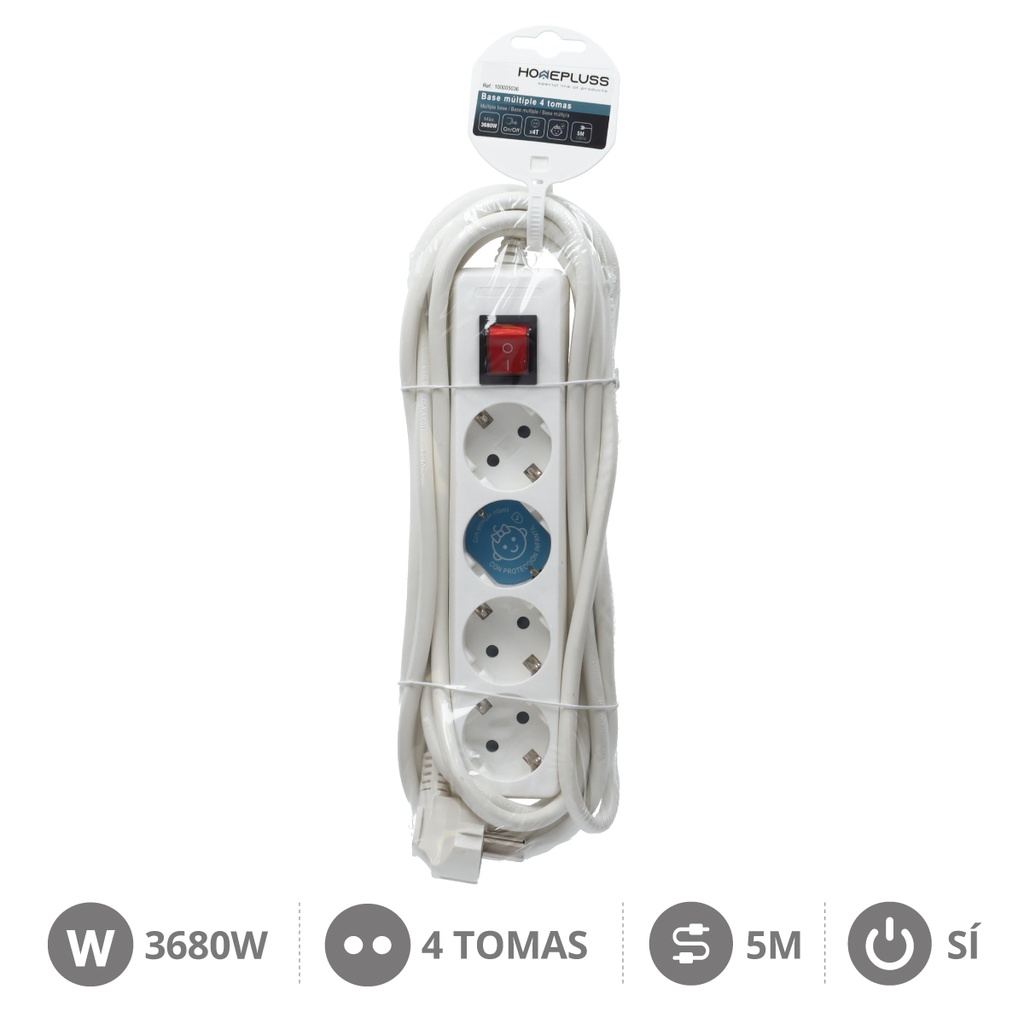 4 way socket White with switch (3x1.5mm) 5M wire | Garsaco