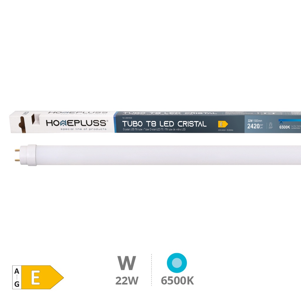 T8 Glass LED tube 22W G13 6500K 150cms | Garsaco